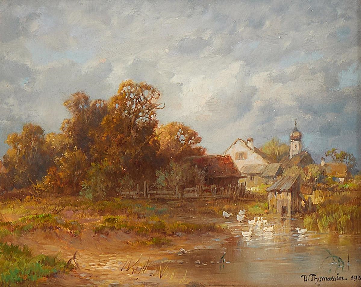 Désiré Thomassin | Dorfteich mit Enten in Bayern (1913) | MutualArt