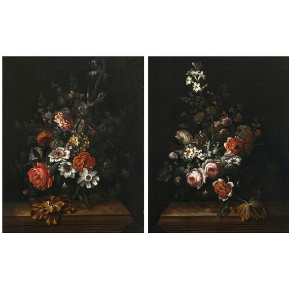 Johann Baptist Drechsler | Stillleben mit Blumen in Glasvasen | MutualArt