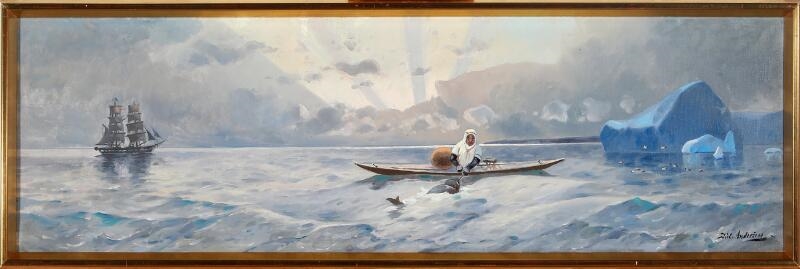 Julius Andersen | Greenlandic landscape with hunting sealer | MutualArt