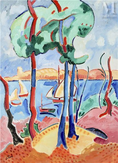 Jean Pons | Paysage aux arbres et voiliers | MutualArt