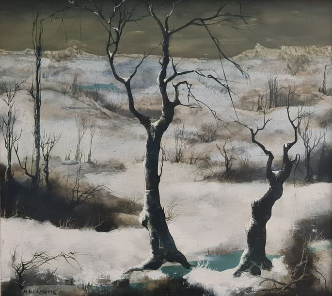 Marcel Delmotte | Surrealist forest landscape (1958) | MutualArt