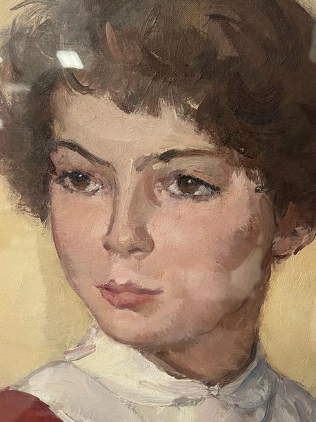 Maurice Mareels | Portrait of a young lady with a red dress | MutualArt