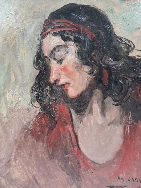 Armand Jamar | Young lady with a dress and a red ribbon | MutualArt