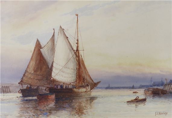 Frederick James Aldridge | Sail barges leaving harbour | MutualArt