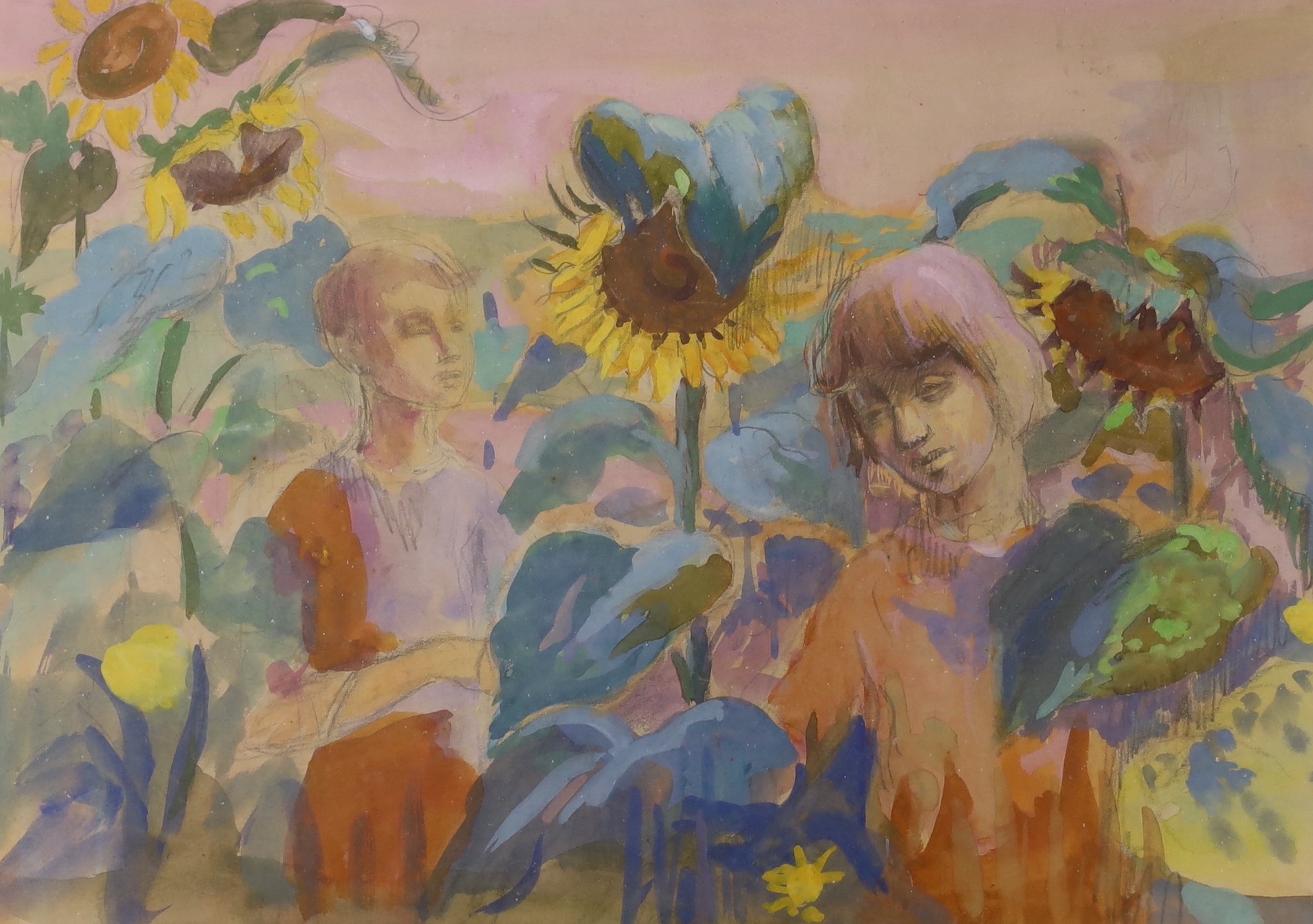 Phyllis Bray | Children and sunflowers | MutualArt