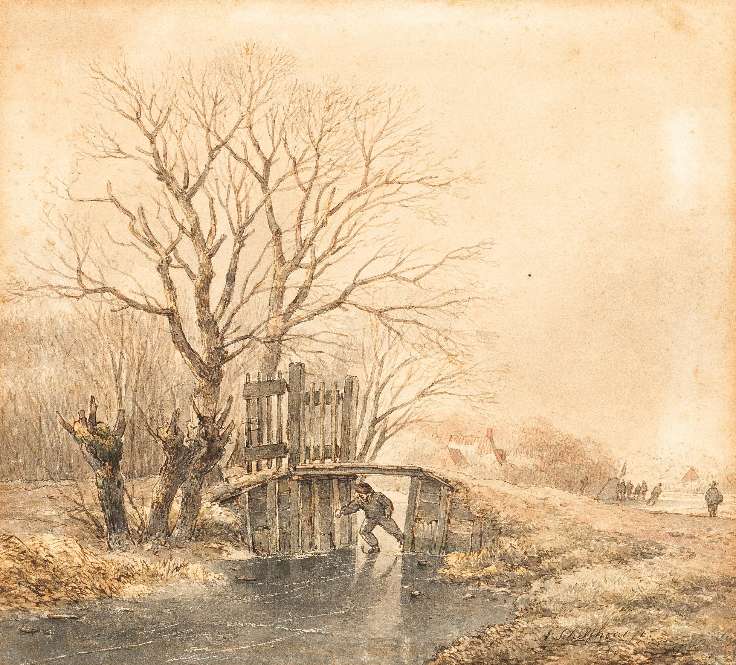 Andreas Schelfhout | Eisläufer an einem Wintertag | MutualArt