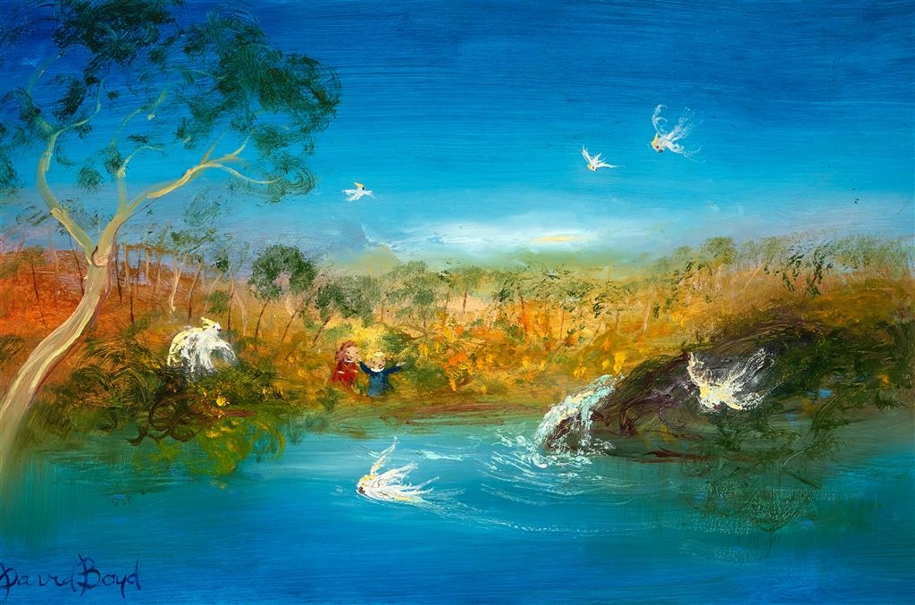 David Boyd | Children with Swooping Cockatoos | MutualArt