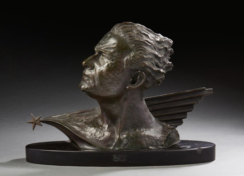 Frédéric Focht | Bust of Mermoz Sculpture in bronze with brown patina ...