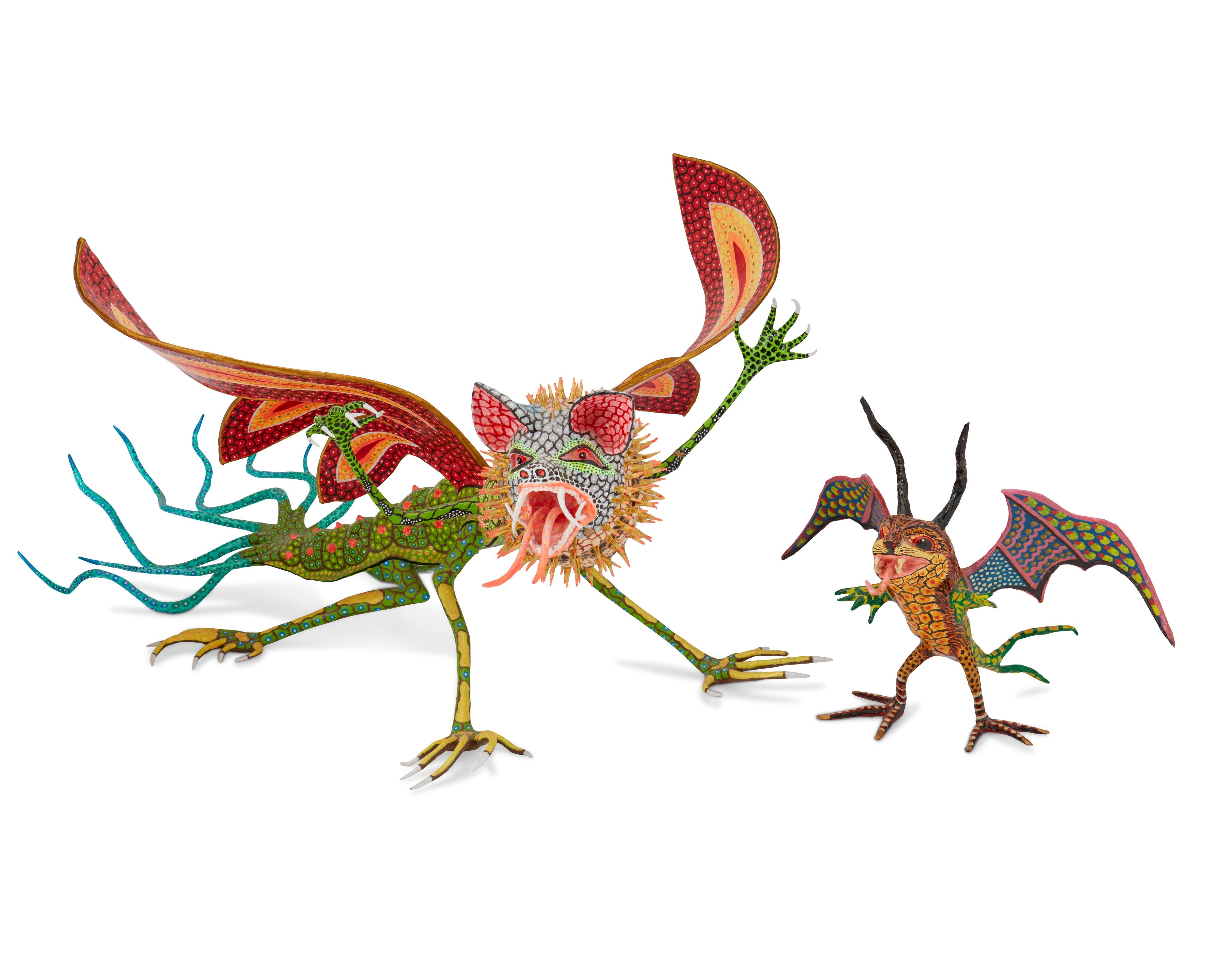 Mexican Folk Art 20th Century | Two Oaxacan alebrijes dragon figures ...