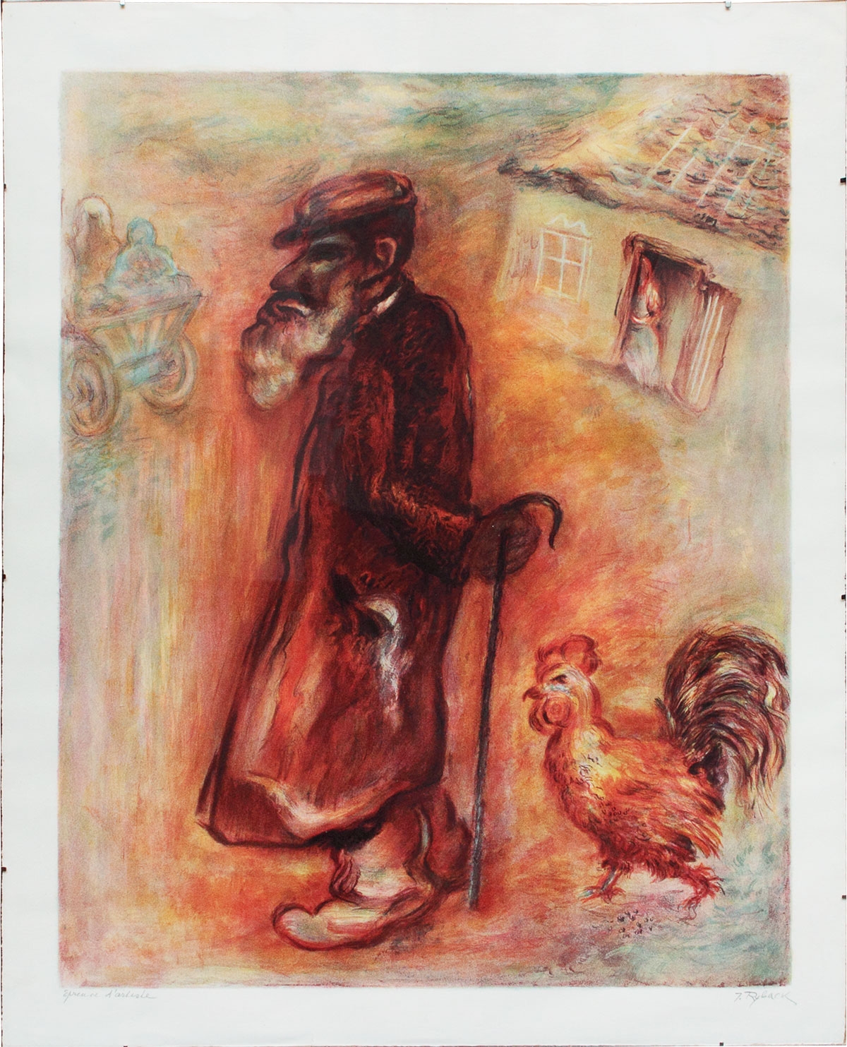 Issachar Ryback | Small-town Jew with a rooster (1920s) | MutualArt