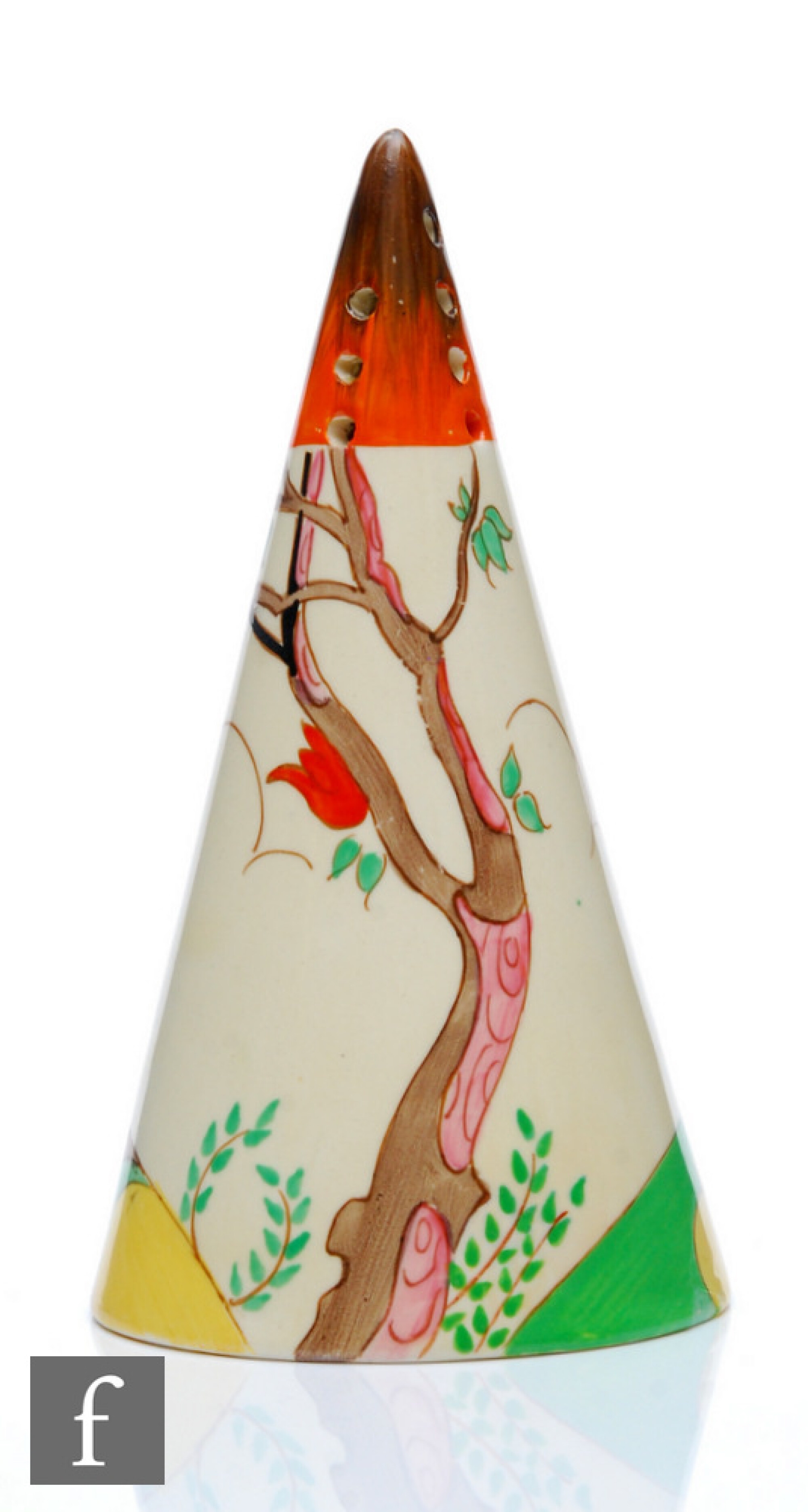 Clarice Cliff | Spire - A conical sugar sifter (Circa 1937) | MutualArt