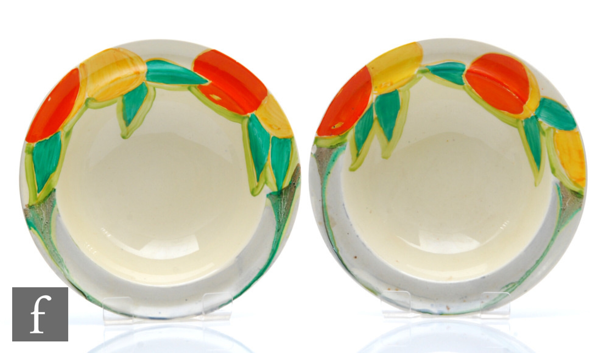 Clarice Cliff | Delecia Peaches - A pair of circular desert bowls ...