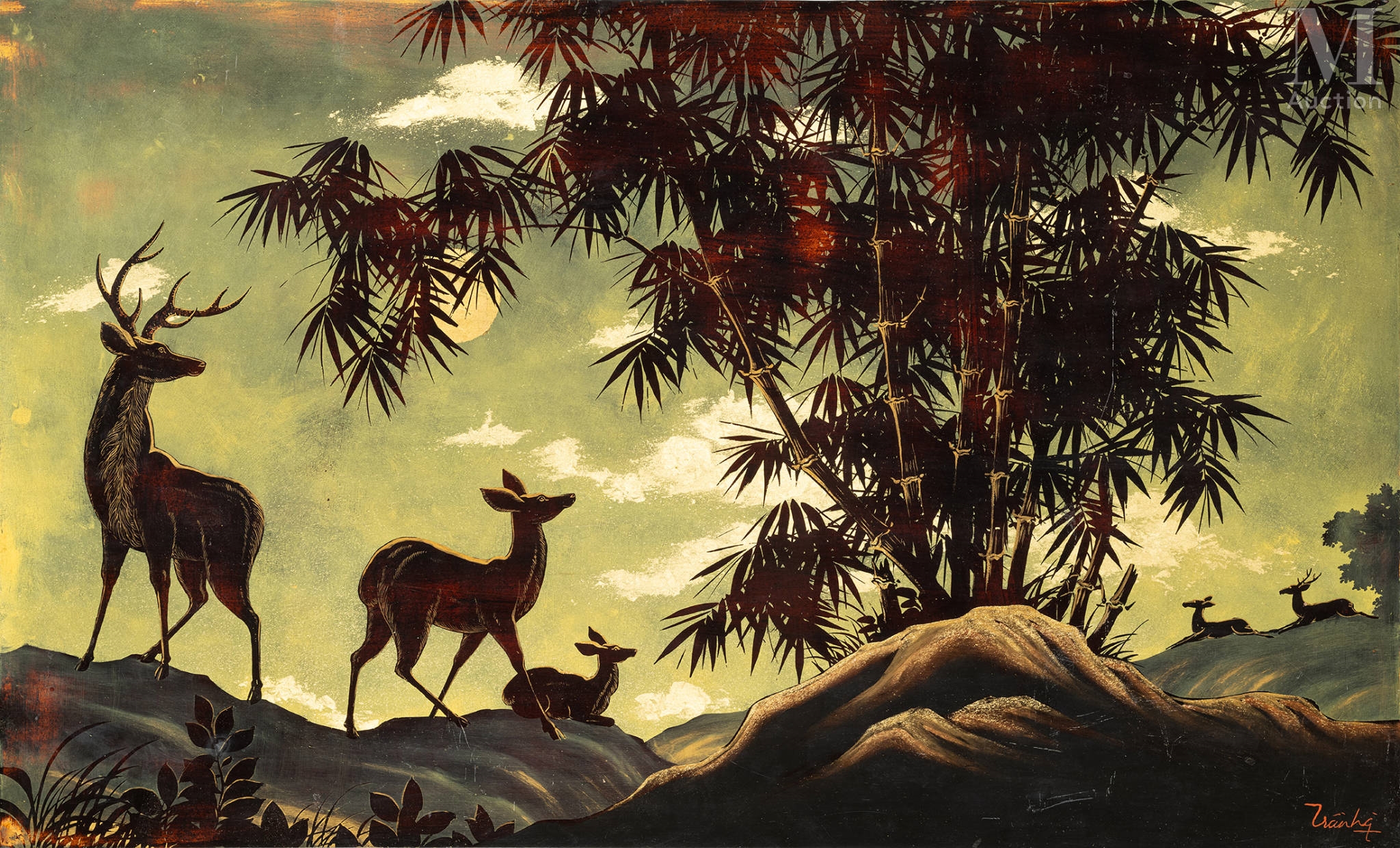 Tran Van Ha | Panneau en bois laqué polychrome | MutualArt