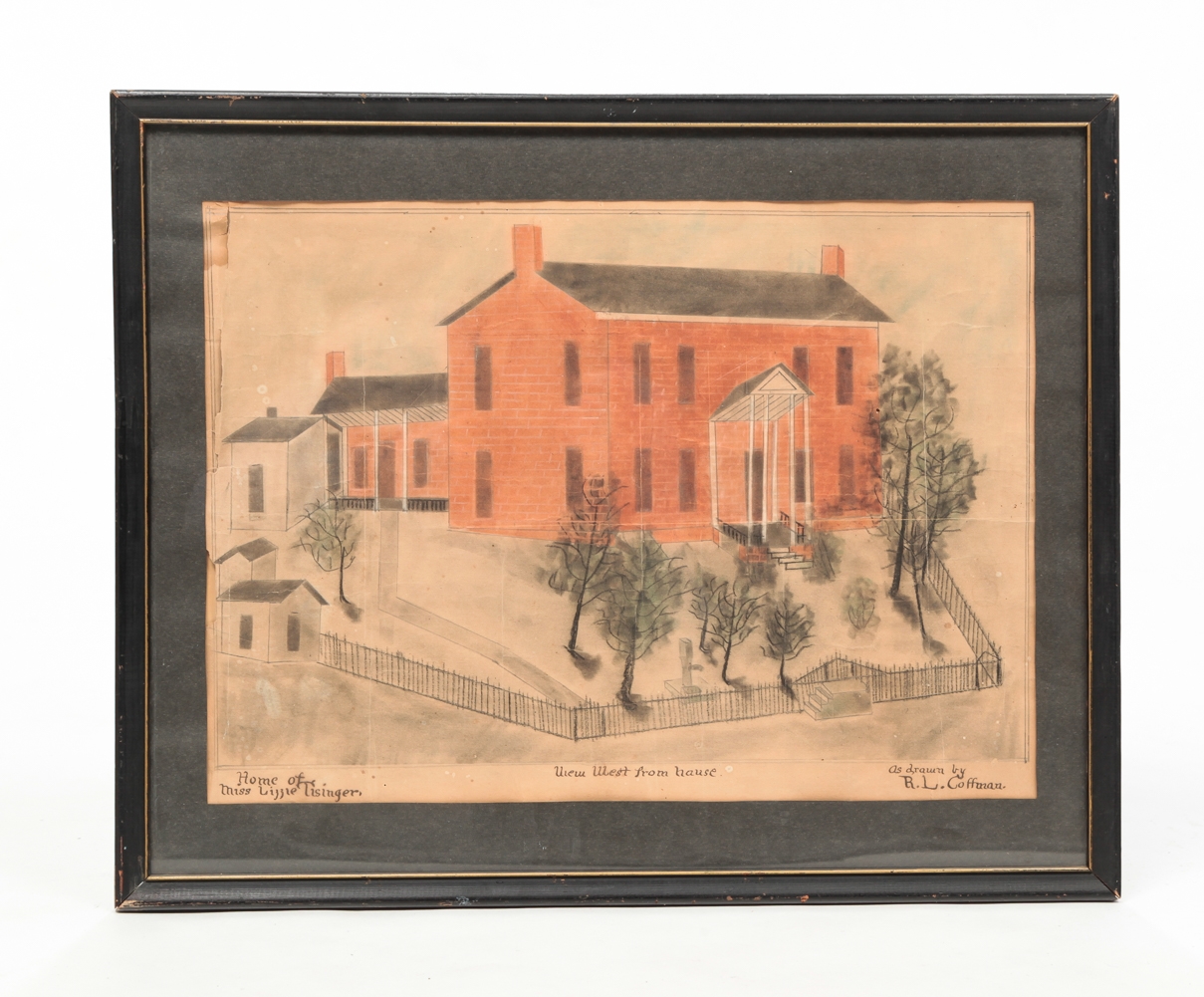 American School, 18th Century | VIRGINIA DRAWING OF BRICK HOUSE. (1860s ...