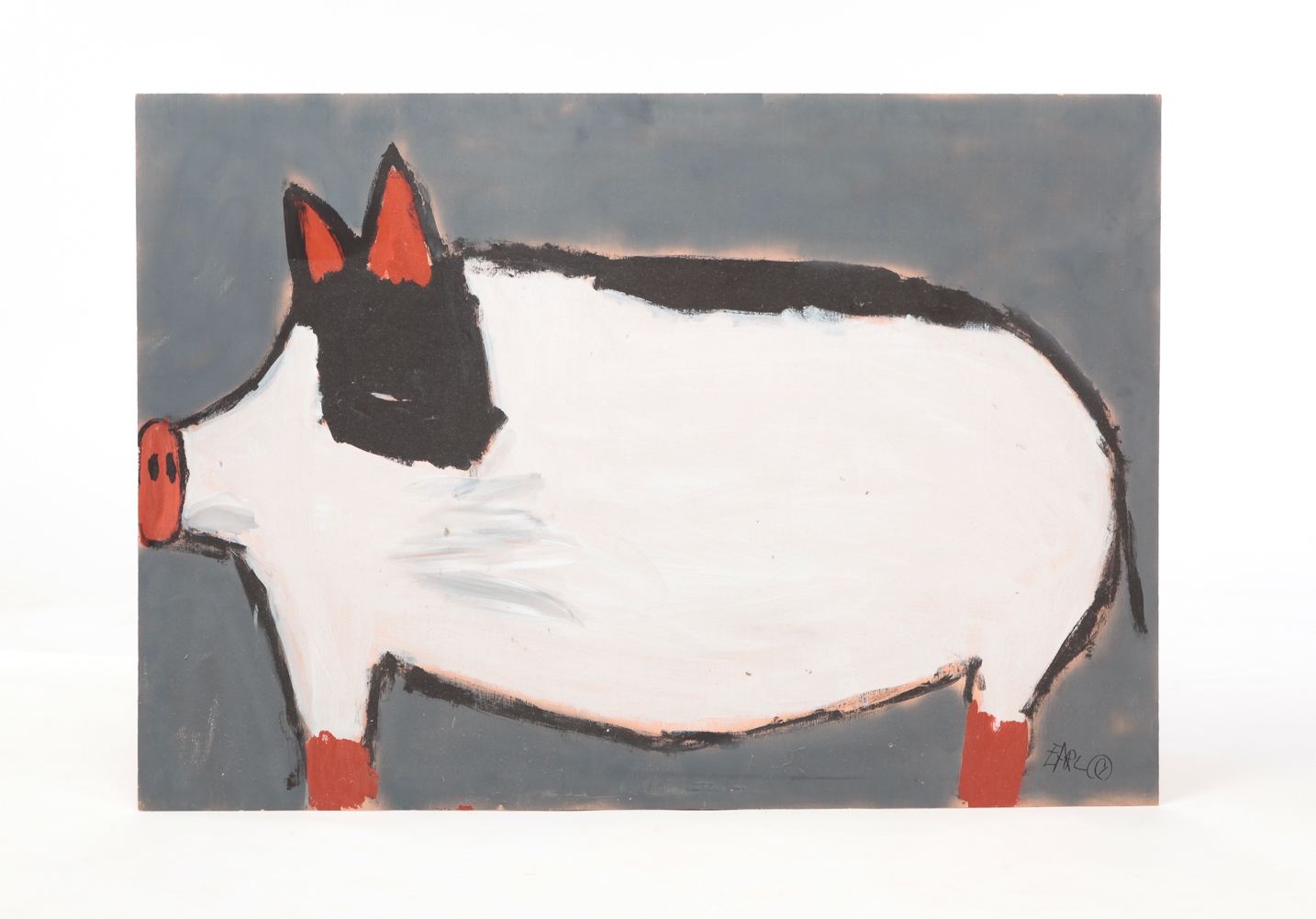 Earl Swanigan | EARL SWANIGAN OUTSIDER PAINTING OF A PIG. | MutualArt