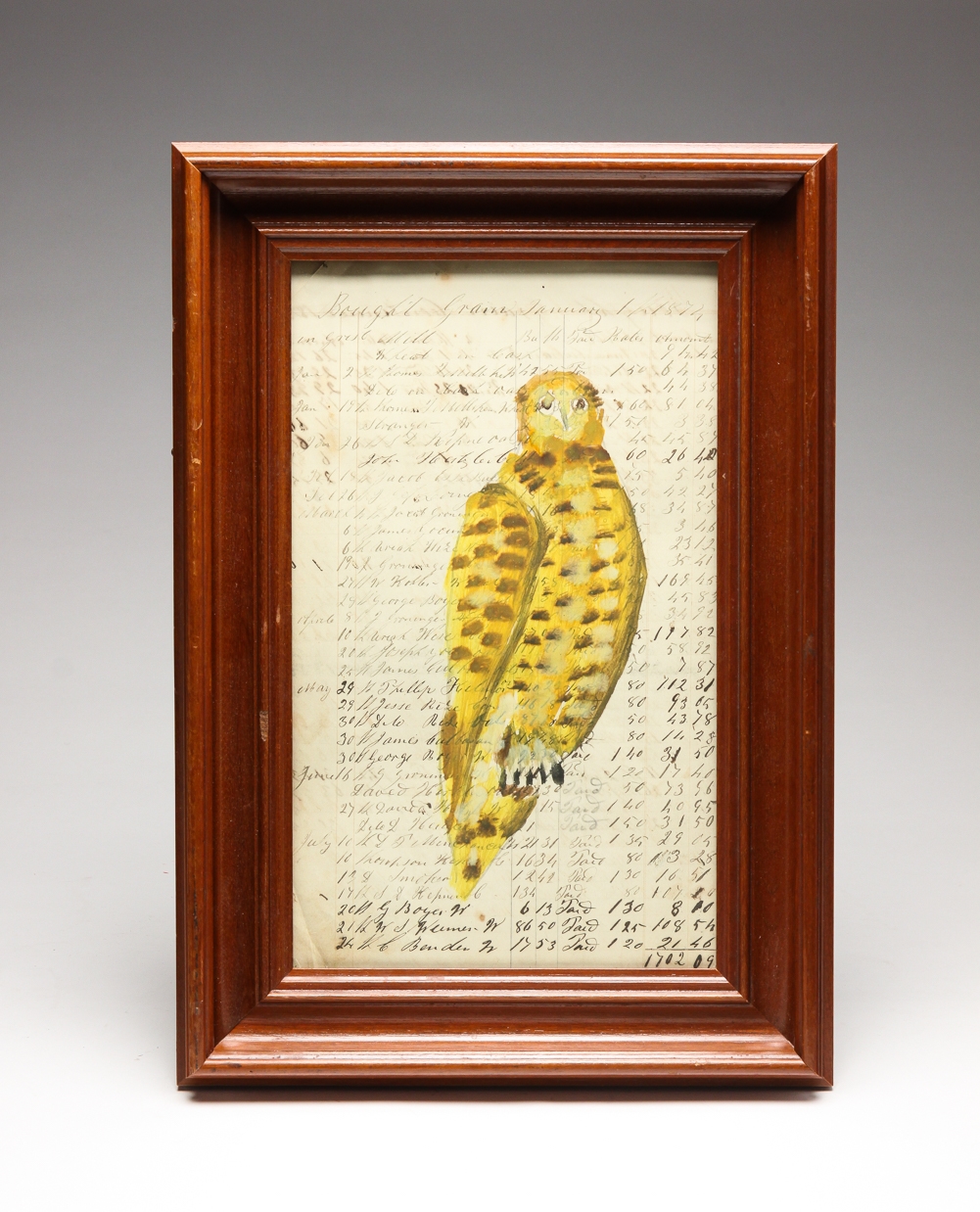 American School, 18th Century | AMERICAN OWL PAINTING ON LEDGER PAGE ...