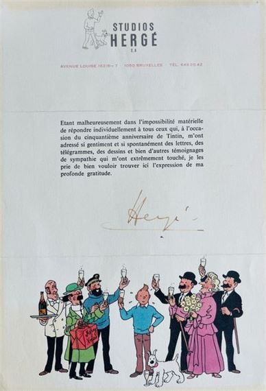Hergé | Letter with the Characters of the adventures of Tintin (1978 ...