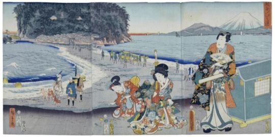 Hiroshige II | Triptych ''Sôshû Enoshima'' (1861) | MutualArt
