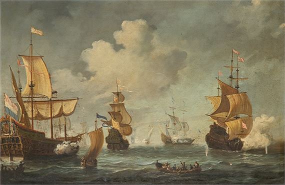 Spanish School, 19th Century | Batalla naval entre la flota holandesa y ...
