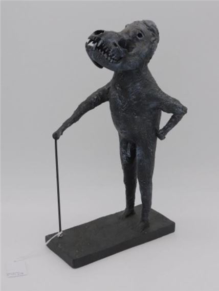 James Rivington Pyne | Sculpture of a male nude with a raccoon skull ...