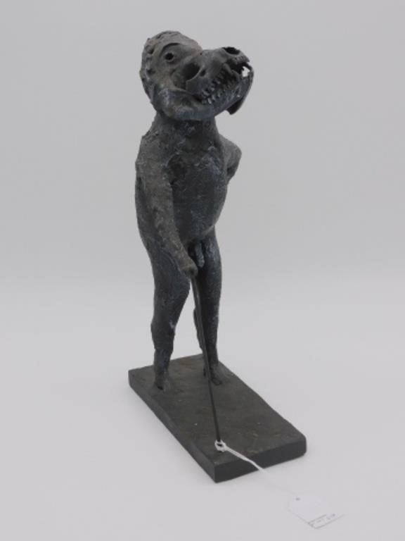 James Rivington Pyne | Sculpture of a male nude with a raccoon skull ...