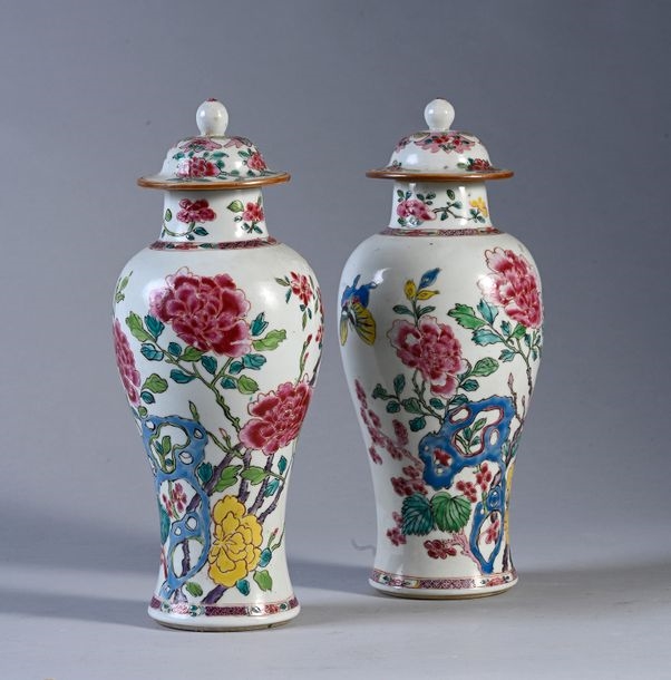 Chinese School, 18th Century | A pair of Famille Rose porcelain vases ...