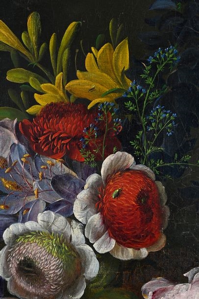 Louis Vidal | Still life with flowers and fruits on an entablature ...