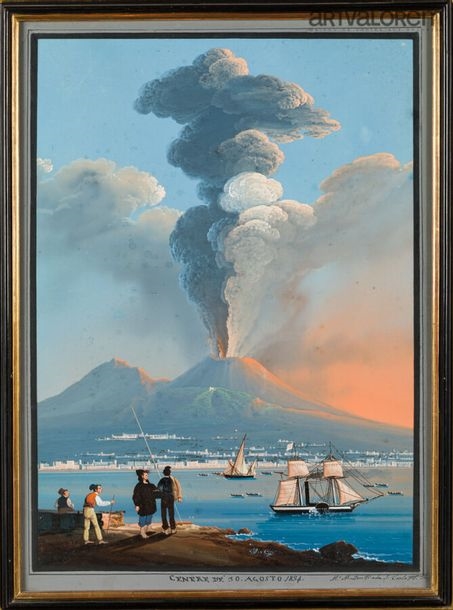 Neapolitan School, 19th Century | Eruption of Vesuvius with spectators ...