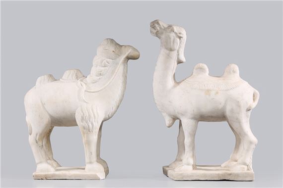 Chinese School | Pair of Chinese carved marble camels with incised fur ...