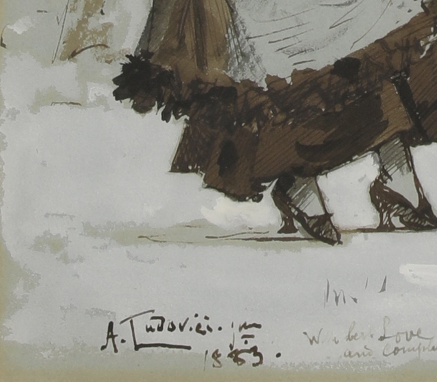 Albert Ludovici | An elegant lady in a winter landscape (1883) | MutualArt
