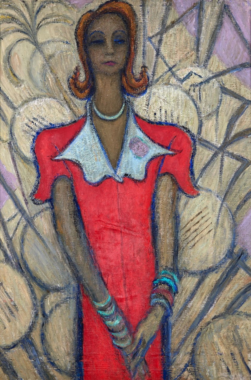 Juliette Roche | Femme à la robe rouge (Circa 1950) | MutualArt