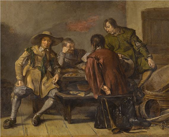 Pieter Jacobs Codde | Figures playing cards inside an inn | MutualArt