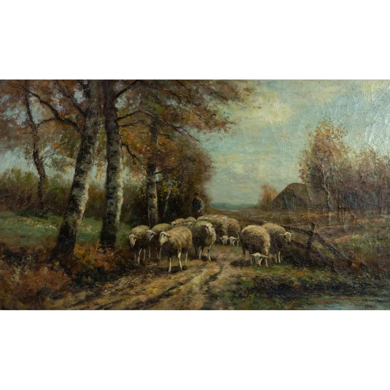 Piet Bouter | Shepherd with sheep on country road | MutualArt