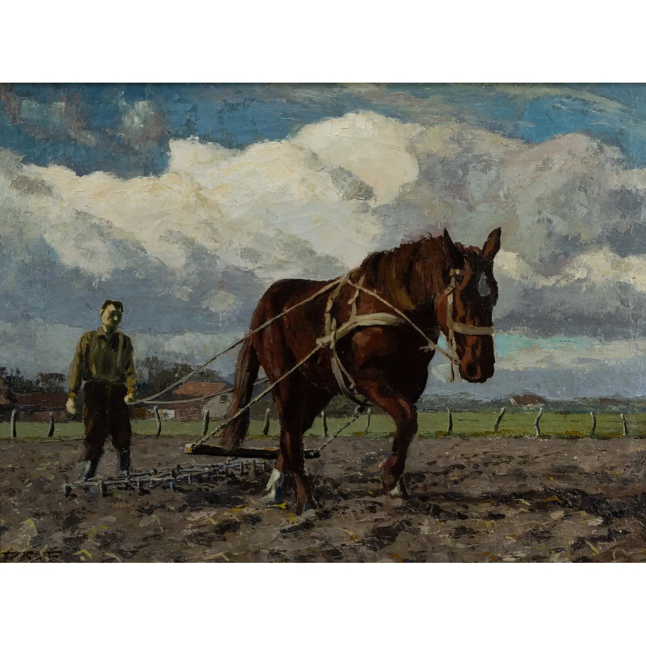 Eduard Rijff | Ploegende boer in de zon | MutualArt