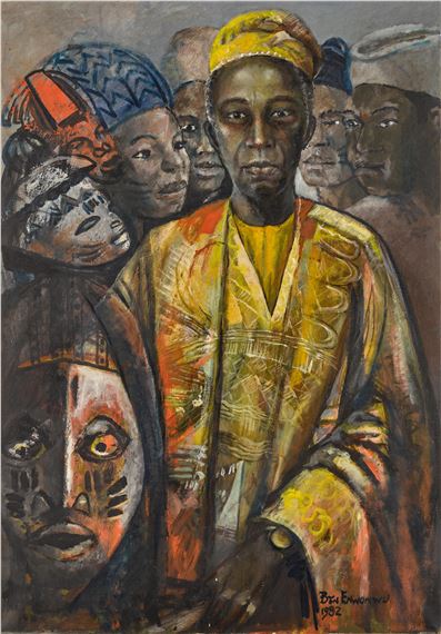 Ben Enwonwu | Man and Masks – A Mirage (1982) | MutualArt