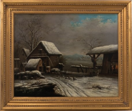 German School, 19th Century | Winter village with blacksmith | MutualArt