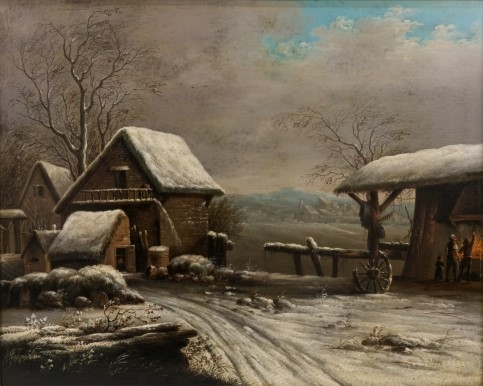 German School, 19th Century | Winter village with blacksmith | MutualArt