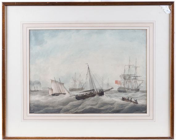 Samuel Atkins | A British frigate making sail as she departs her busy ...