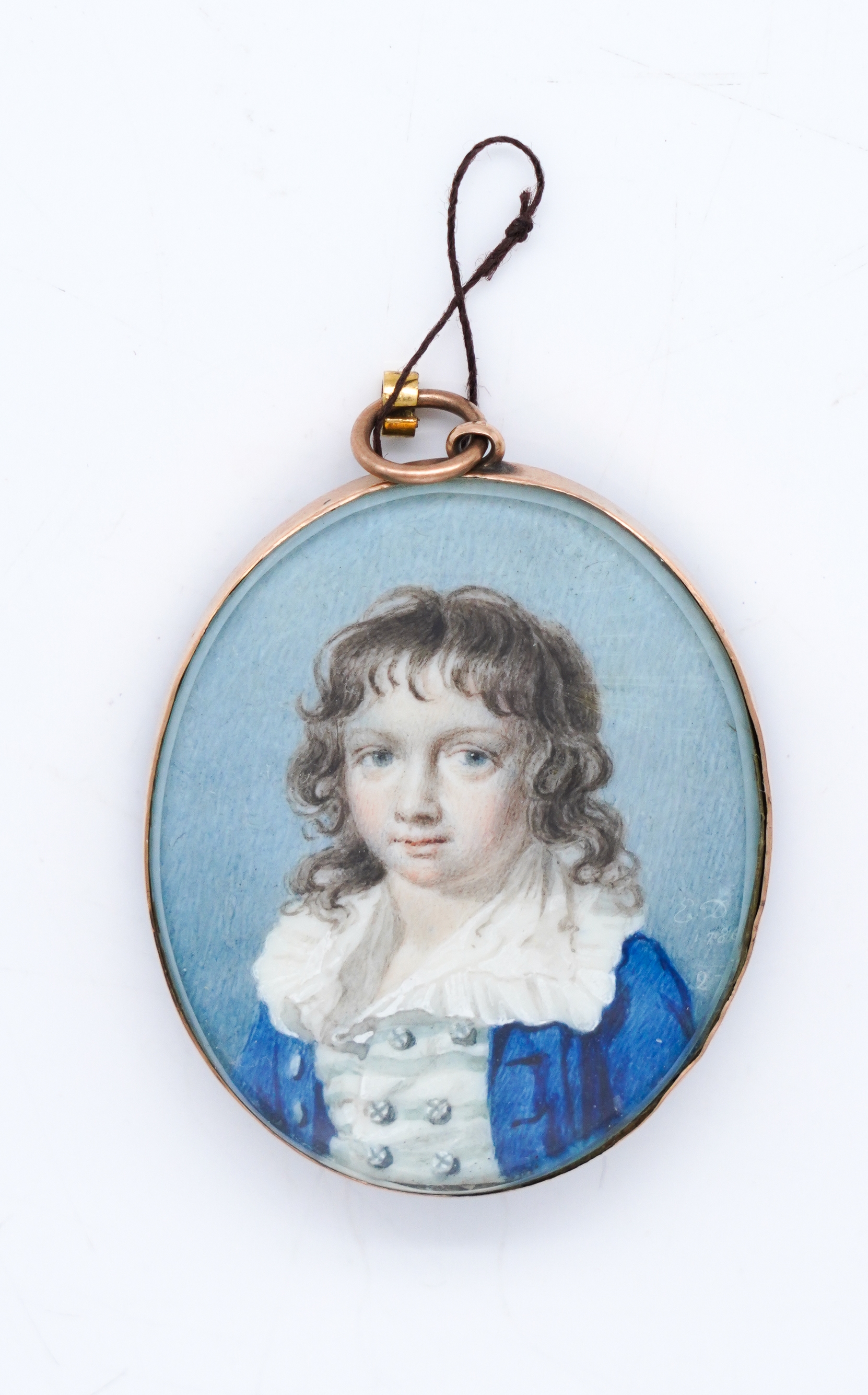 Edward Dayes | Portrait miniature of a boy with long curling hair in a ...