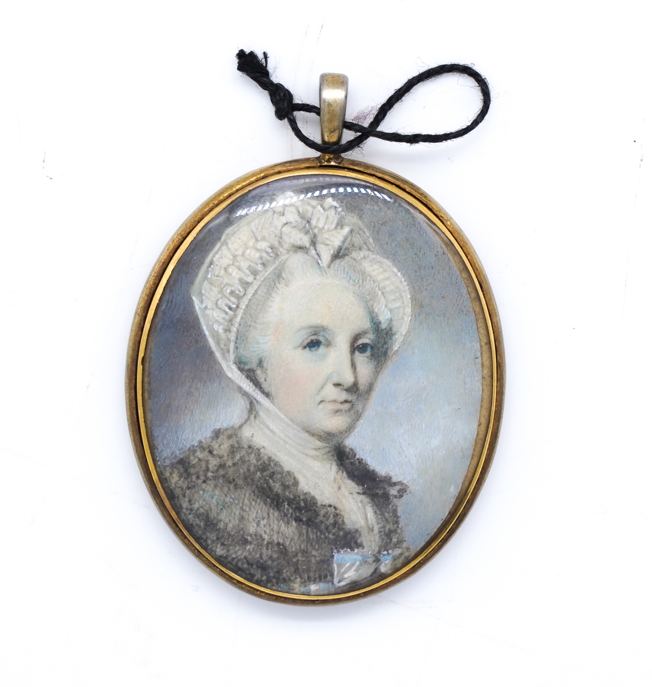 George Engleheart | Portrait miniature of a lady in a black lace fichu ...
