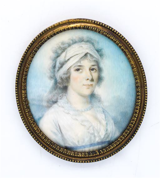 John Comerford | Portrait miniature of a lady in a white dress wearing ...