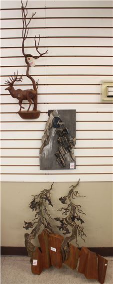 John Richen | three metal wall sculptures: cypress trees, elk and tree ...