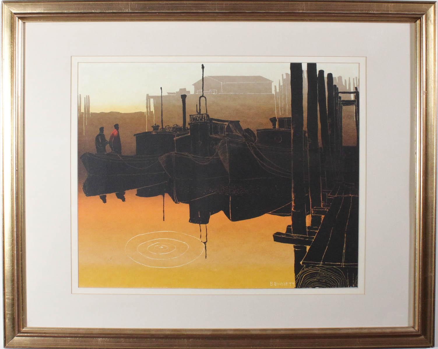 Elton Bennett | tall ships and a dock scene | MutualArt
