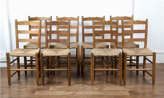 Gordon Russell | Set of eight ash ladderback chairs with rush seats ...