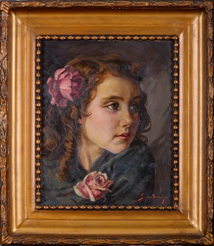 Simão da Veiga | Portrait of a girl with roses | MutualArt