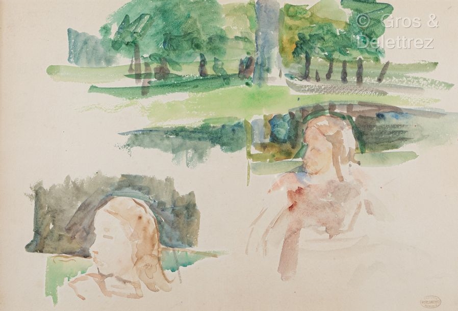 Mary Cassatt | Landscape Study with River and Children, circa 1910 ...