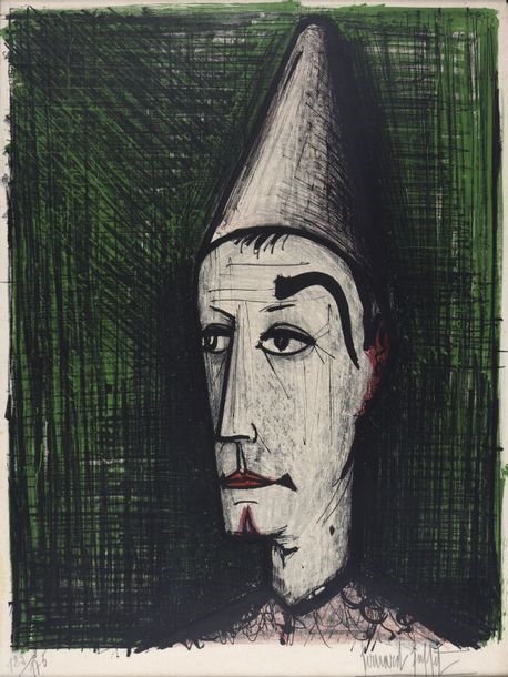 Bernard Buffet | Clown with green background (1960) | MutualArt