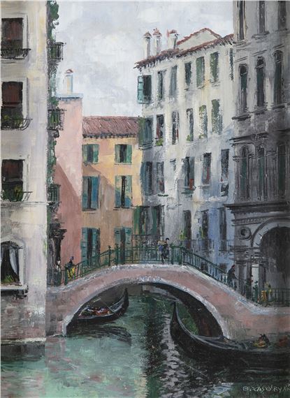 Fergus O'Ryan | Canal Bridge and Houses | MutualArt