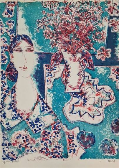 Gabriel Zendel | Woman with a Bouquet of Flowers on a Blue Background ...
