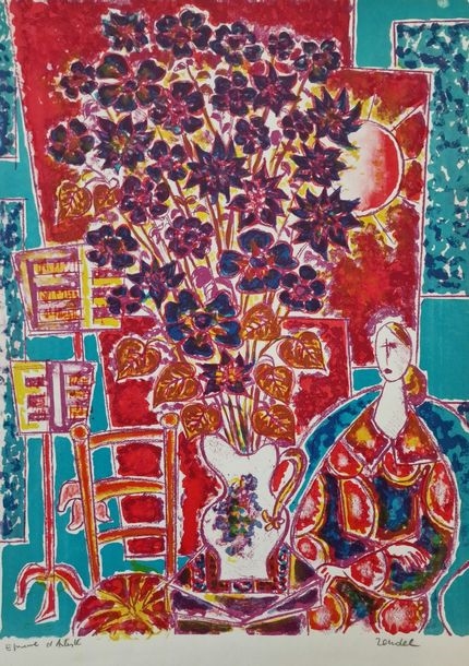 Gabriel Zendel | Woman with a Bouquet of Flowers on a Blue Background ...